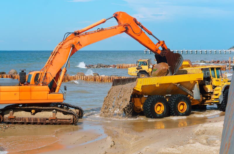 Coastal Protection Measures, Construction Equipment on the Shore, the ...
