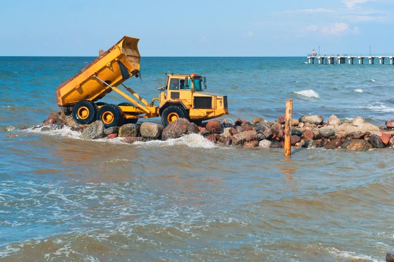 Coastal Protection Measures, Construction Equipment on the Shore, the ...