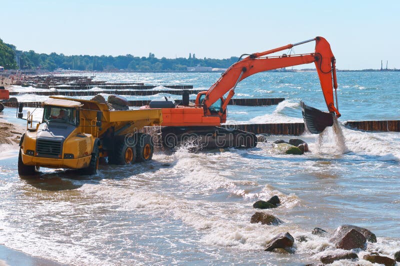 Coastal Protection Measures, Construction Equipment on the Shore, the ...