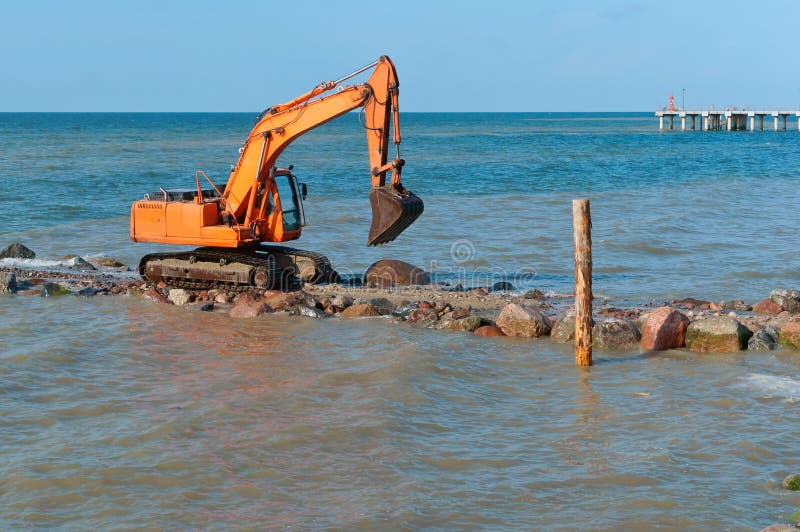 Coastal Protection Measures, Construction Equipment on the Shore, the ...