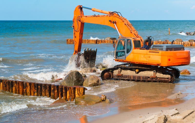 Coastal Protection Measures, Construction Equipment on the Shore, the ...