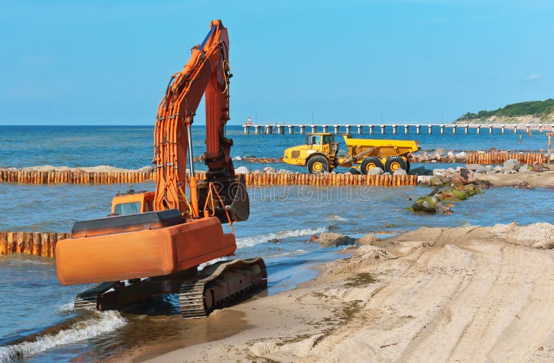Coastal Protection Measures, Construction Equipment on the Shore, the ...