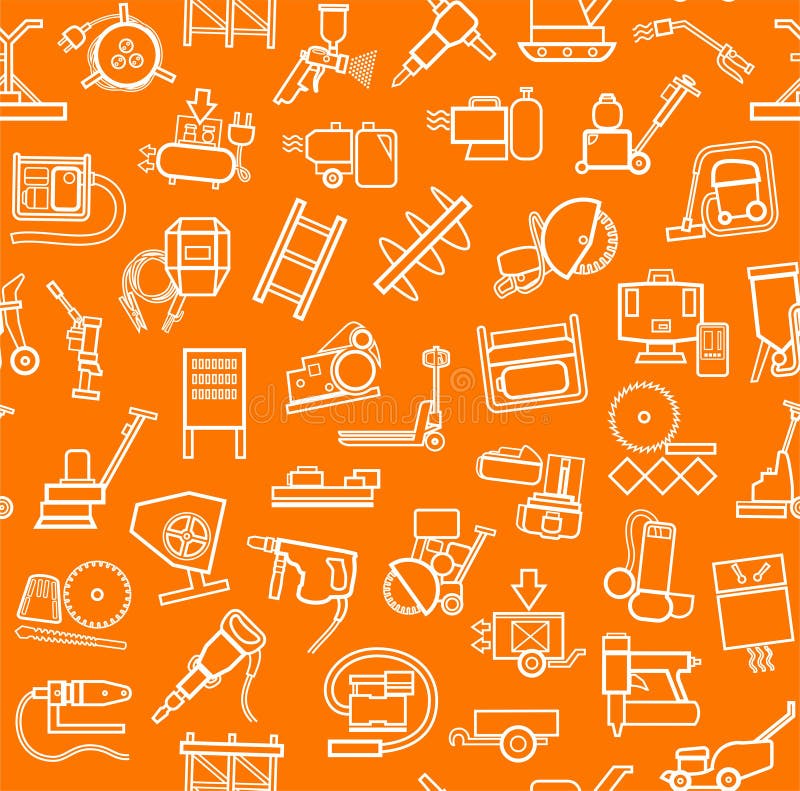 Construction Equipment and Tools, Seamless Background, Black, Colored ...
