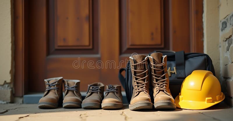 Construction Essentials: Work Boots, Hard Hat, and Tool Bag Ready for ...