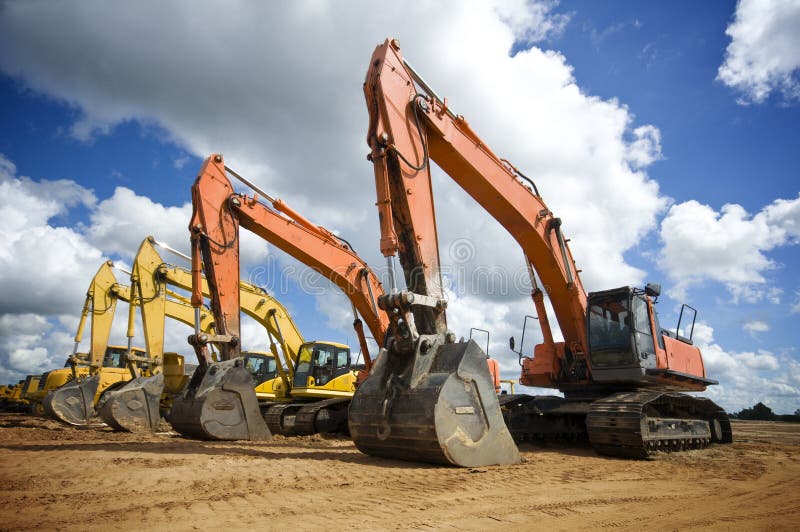 Construction excavators stock photo. Image of trucks - 11093636