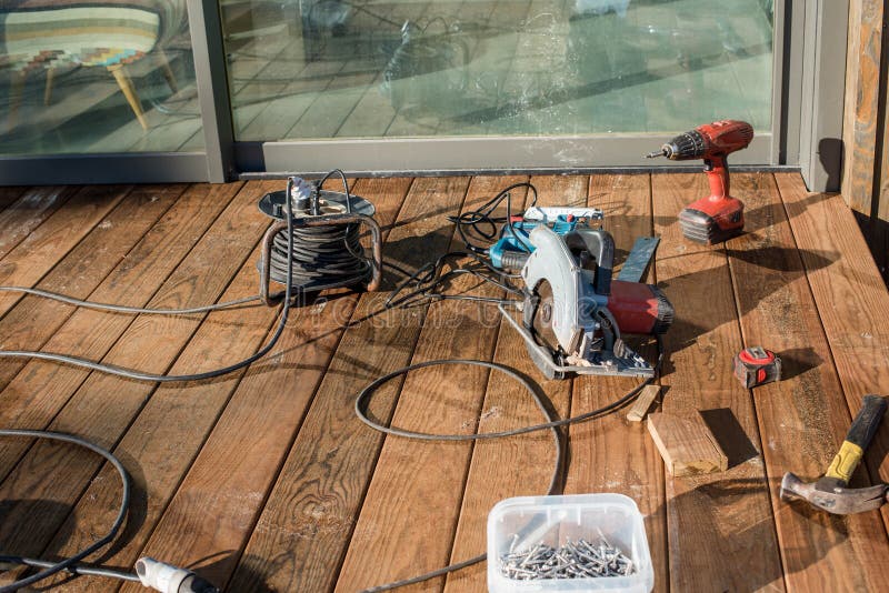 Tools Needed for Making a Wooden Deck for a House Stock Image - Image ...