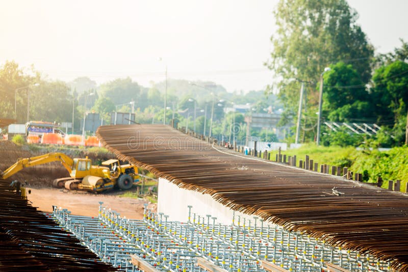 Construction Fabrication Steel Reinforcement Bar at the Bridge ...
