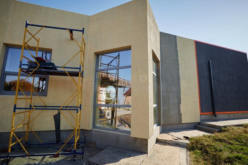 Finishing Building on the Facade of the Building with the Use of Stock ...