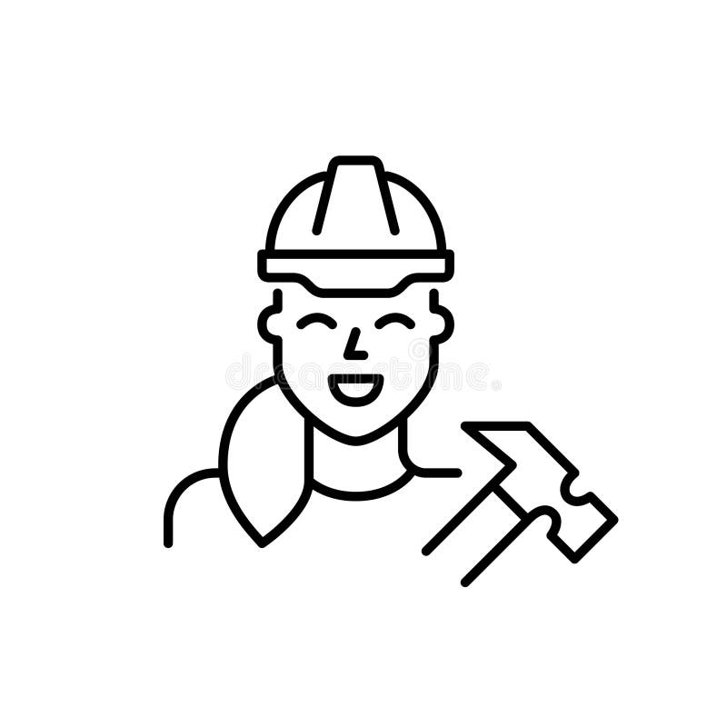 Construction Female Worker in Hard Hat with Hammer. Repairs, Renovation ...