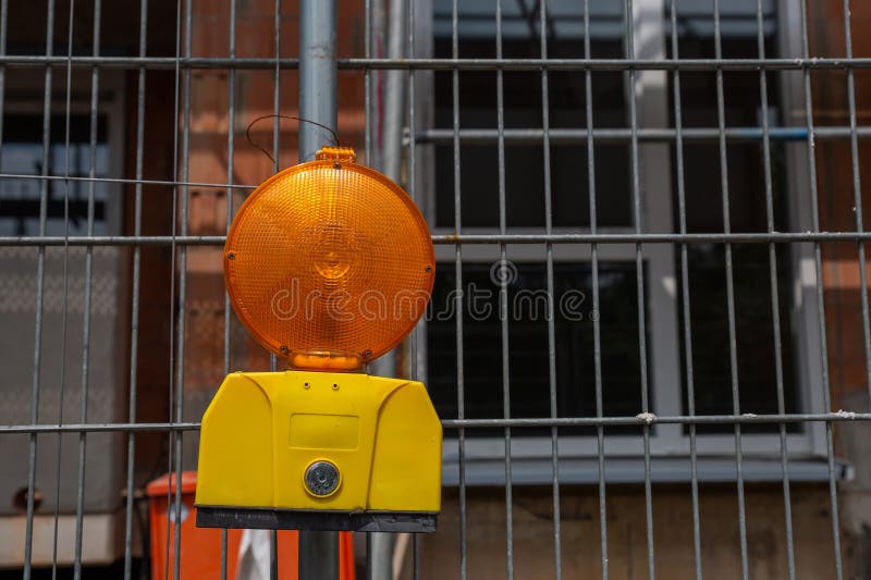 Construction Fence Warning Yellow Lamp Attention Caution Stock Image ...