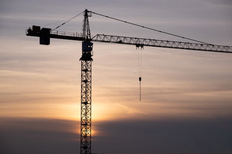 Construction Field Crane in Front of Colourful Sunset Sky Stock Image ...