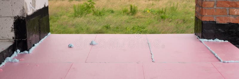 Construction Foam between Pink Extruded Styrofoam Sheets Stock Photo ...