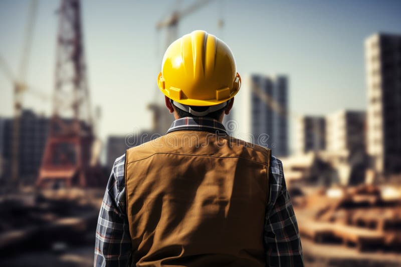 Construction Focus Engineer with Yellow Helmet at Construction Site ...