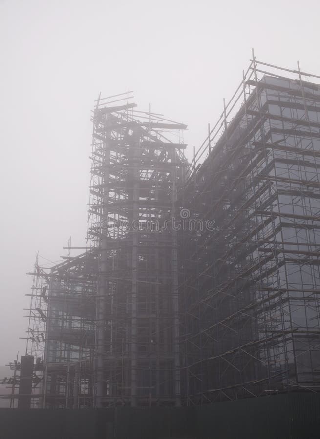 Construction in fog stock image. Image of house, unfinished - 45858815