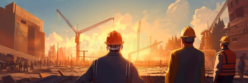 Construction Foreman Overseeing a Bustling Construction Site with ...
