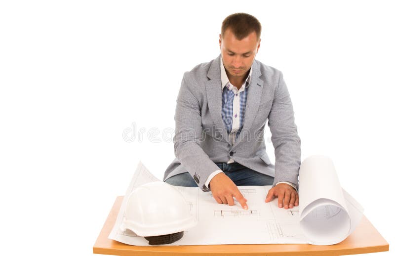 Construction Foreman Working on a Blueprint Stock Photo - Image of ...