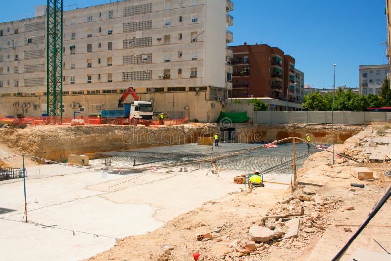 The Construction of the Foundation Stock Photo - Image of cement ...