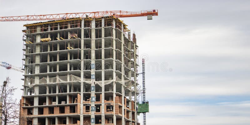 Construction of a Frame Building, Skeleton of a High-rise House. Copy ...