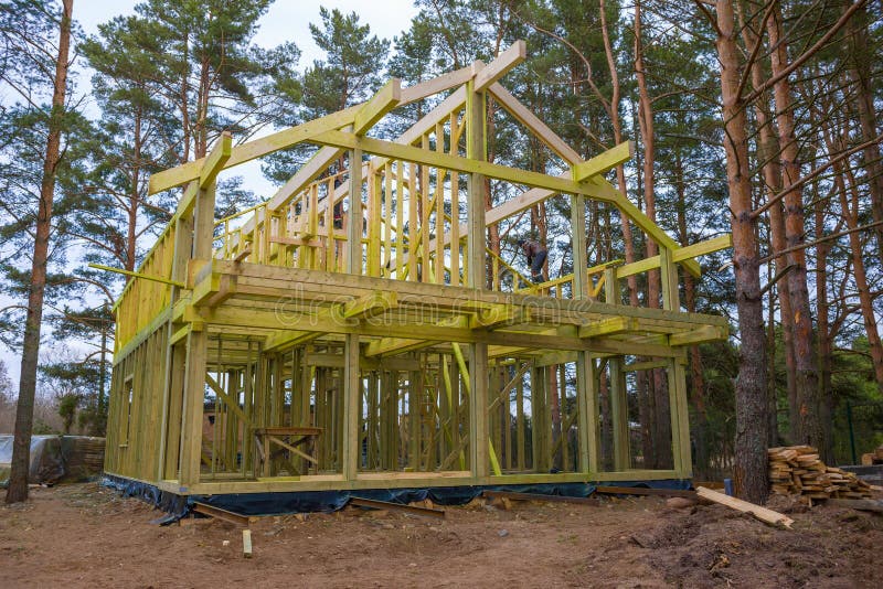 Construction of a Frame Country House Stock Image - Image of ...
