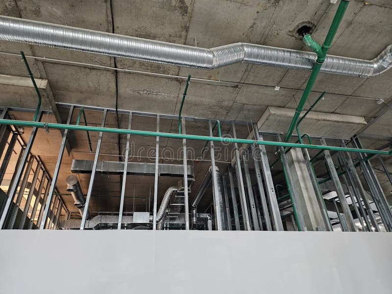 Construction Framework and Piping Arrangement in a Commercial Building ...