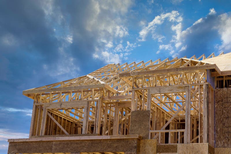 During Construction, the Framing Structure of a Wooden Structure Inside ...