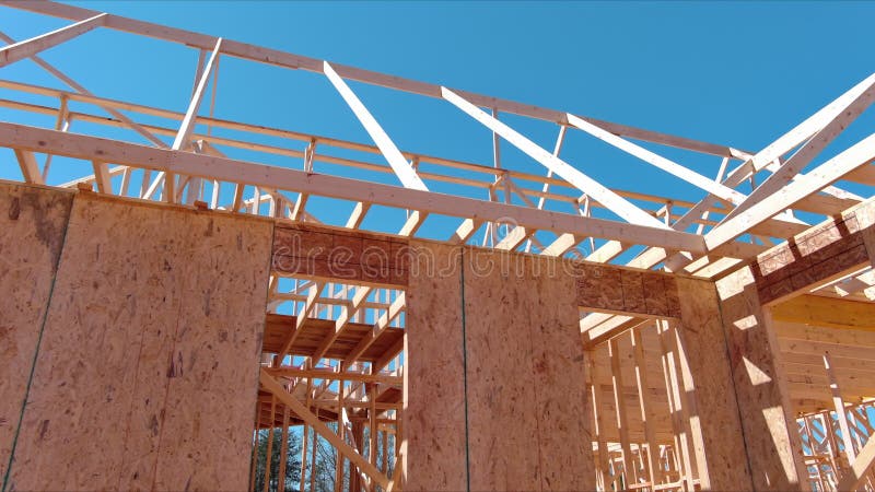 Support Beams Beams Roof Construction at New House Construction Using a ...