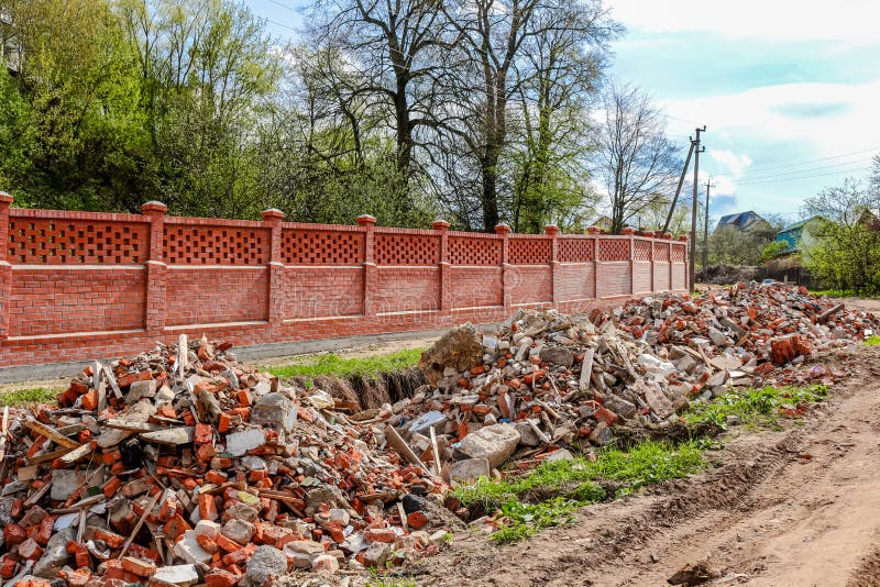 Construction Garbage on the Background of a New Fence Stock Image ...