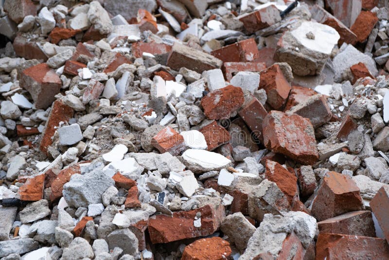 Construction Garbage, Broken Brick Pieces of Cement Close Up Stock ...