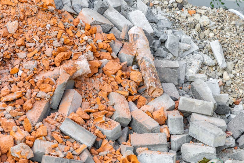 Construction Garbage. a Pile of Red Broken Bricks, Debris of Concrete ...