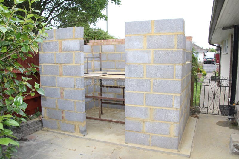 Construction of a Garden Shed Stock Image - Image of bricklayer, blocks ...