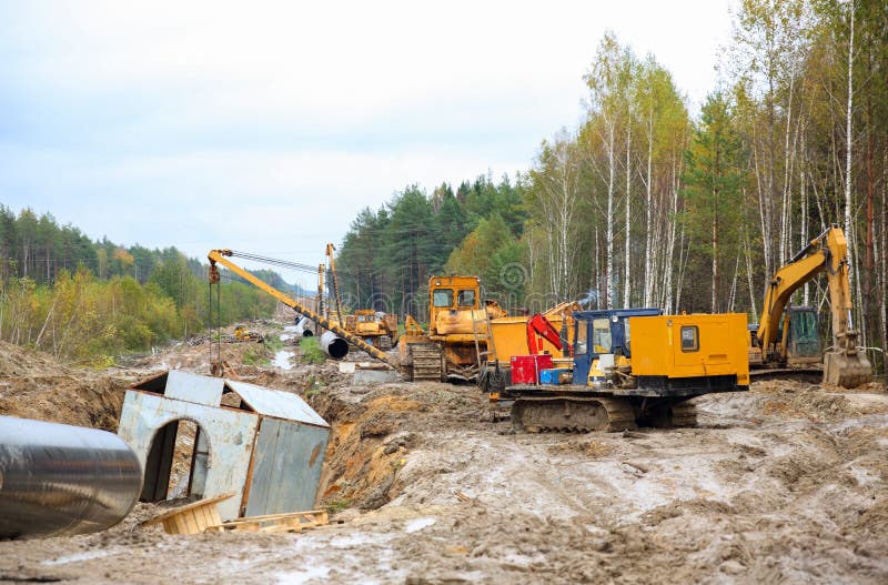 Construction of Gas Pipeline Stock Photo - Image of pipeline, digging ...