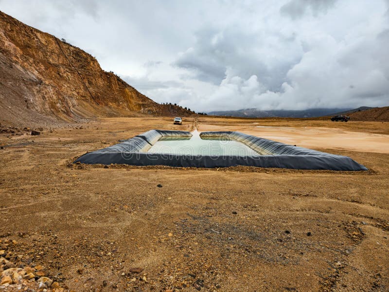 Construction of Geomembrane Pool in Open Pit Mine Stock Image - Image ...