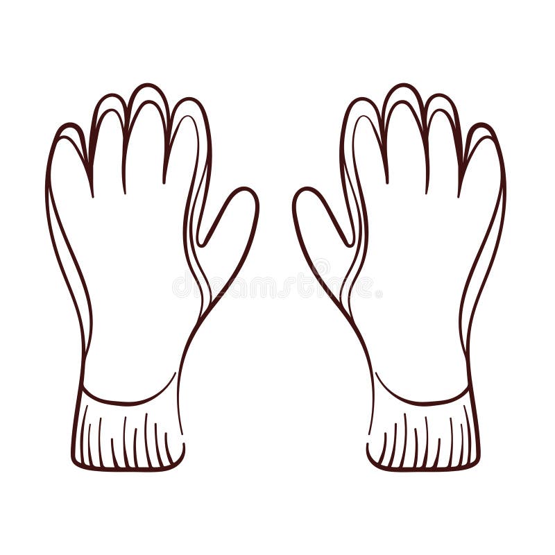 Construction Gloves in Line Art Style. Hand Drawn Pair of Gloves ...