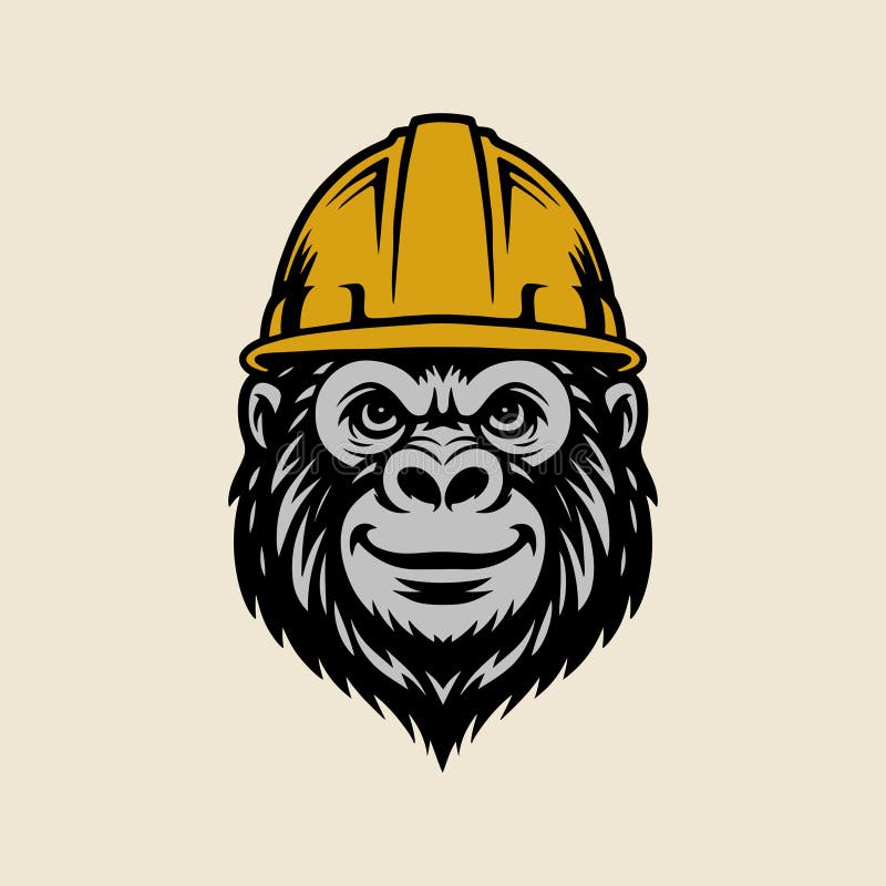Construction Gorilla Head Vector, Builder Monkey Mascot Illustration ...
