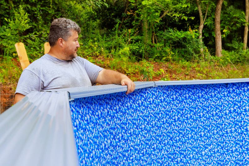 Construction Ground Swimming Pool Will Be Assembled in Backyard of a ...