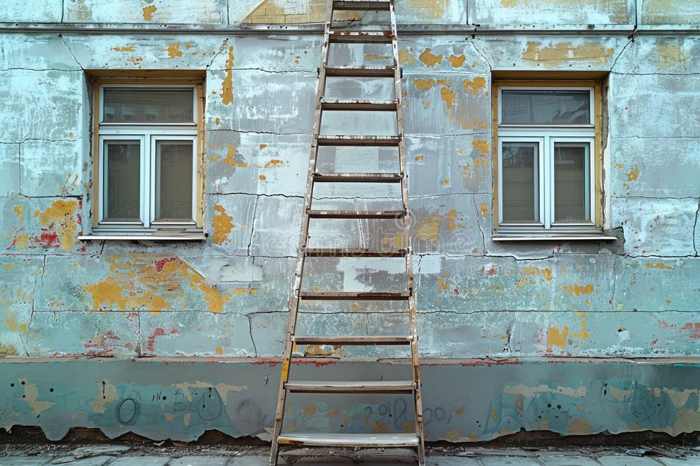Construction Halt Building Ladder at a Residential Site during House ...