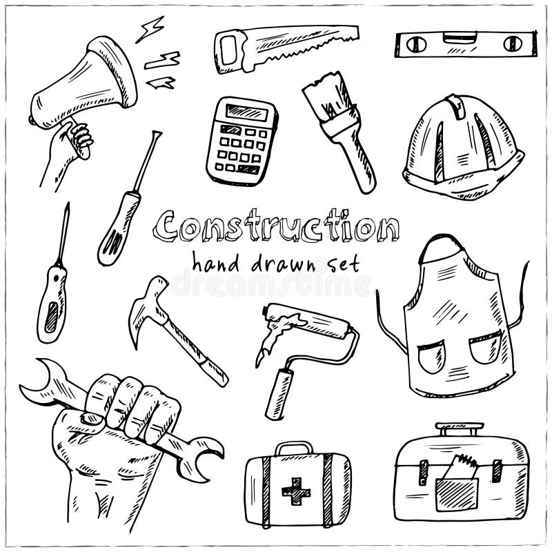 Construction. Hand Drawn Doodle Set. Sketches. Vector Illustration for ...