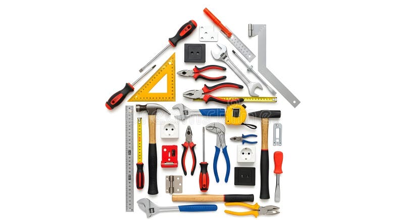 Construction Hand Tools Arranged House Shape White Background Stock ...