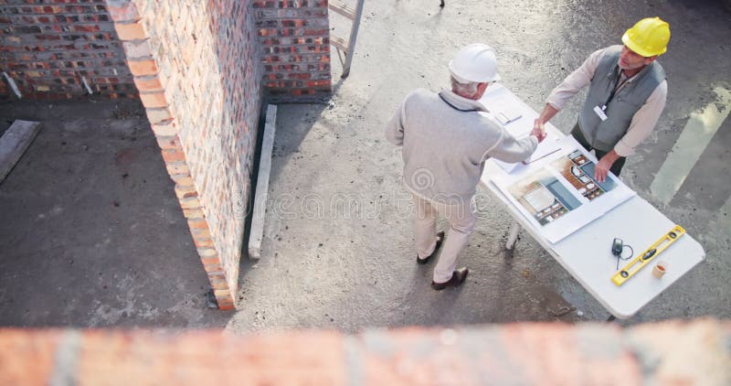 Construction, Handshake and Men Building or Planning, Development and ...