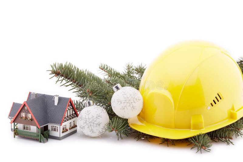 Construction Hard Hat and Christmas. Stock Photo - Image of house, sale ...