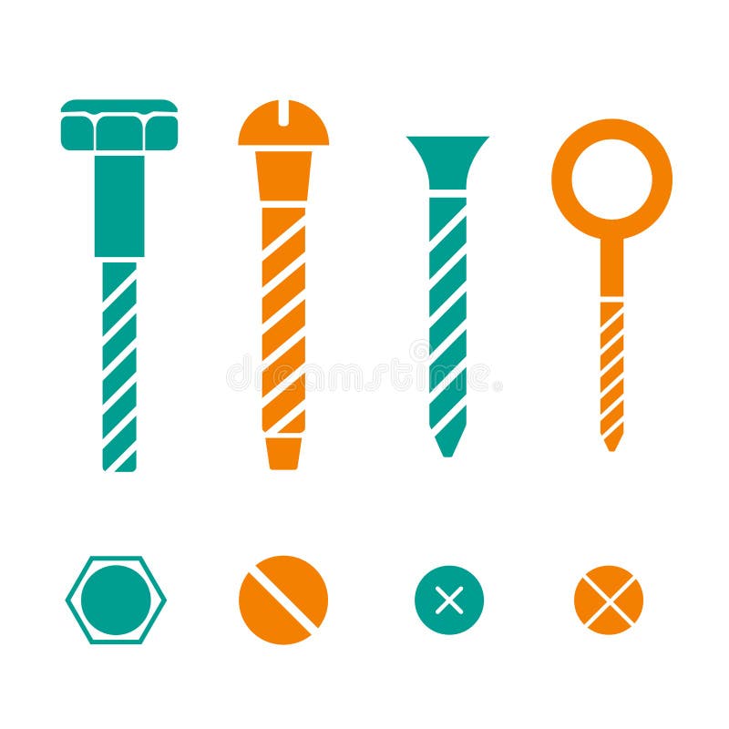 Construction Hardware Icons. Screws, Bolts, Nuts and Rivets Stock ...