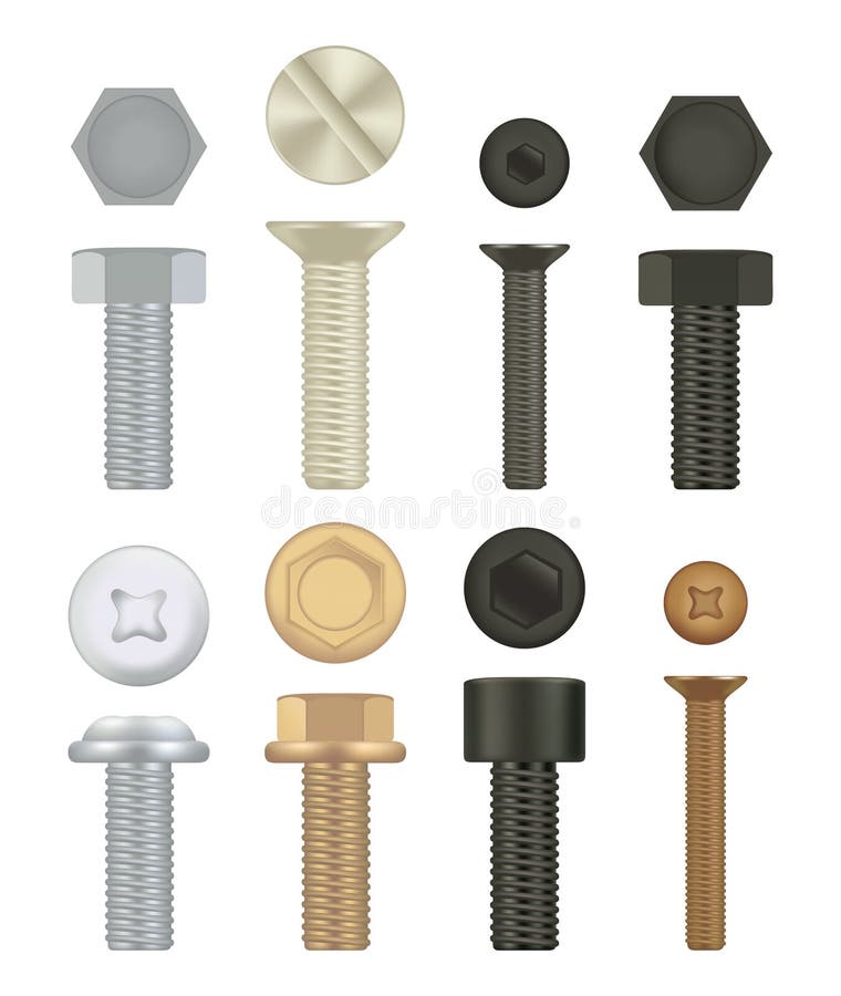 Construction Hardware Icons. Set of Screws, Bolts. 3d Vector Realistic ...