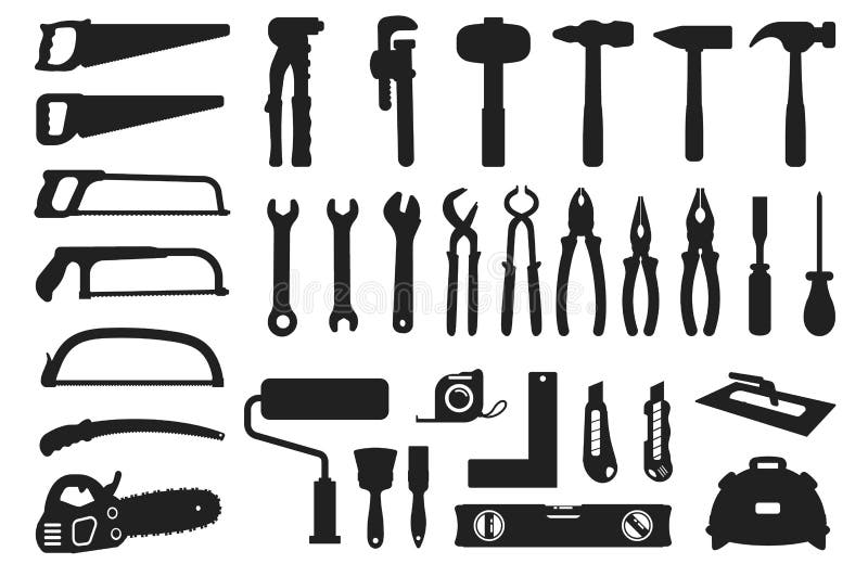 Construction Hardware Industrial Tools Isolated Vectors Silhouettes ...