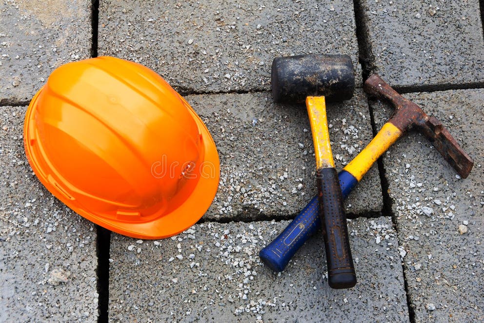 Construction Hat and Hammers Stock Image - Image of view, close: 65568263