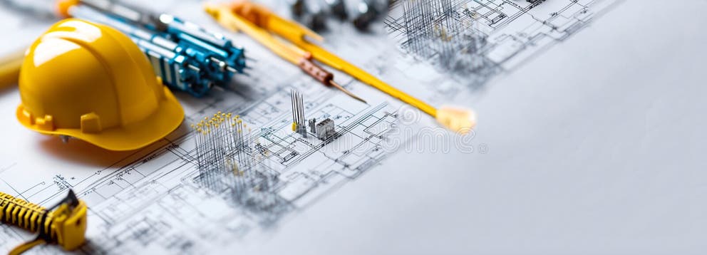 Construction Helmet on Architectural Plans, Symbolizing a General ...