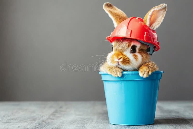Construction Helmet-clad Easter Bunny, Illustrated Stock Photo - Image ...
