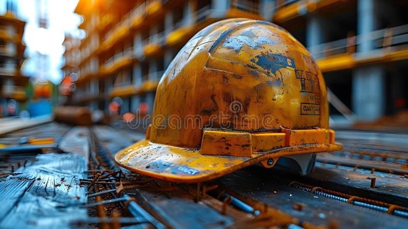 Construction Helmet in Front of Building on Construction Site ...