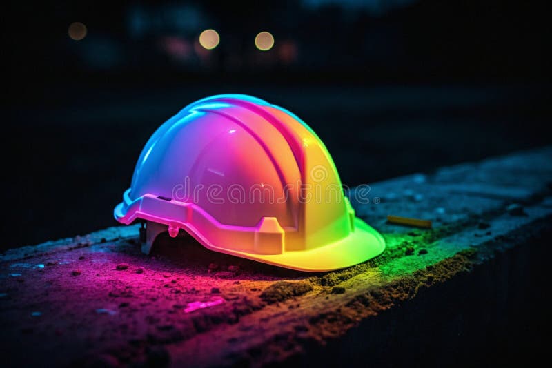 Construction Helmet Glowing in Neon Colors - Generated by Ai Stock ...