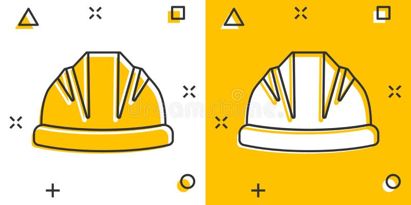 Construction Helmet Icon in Comic Style. Safety Cap Cartoon Vector ...