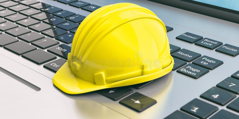 Construction Helmet on a Laptop. 3d Illustration Stock Illustration ...